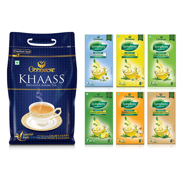 Khaass Exclusive Assam Tea 1 Kg +Symphony Green Tea 6 Flavors (Each fl